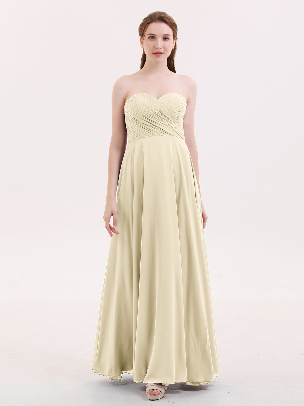 BABARONI Chiffon Champagne Bridesmaid Dresses Sweetheart Floor-length ...