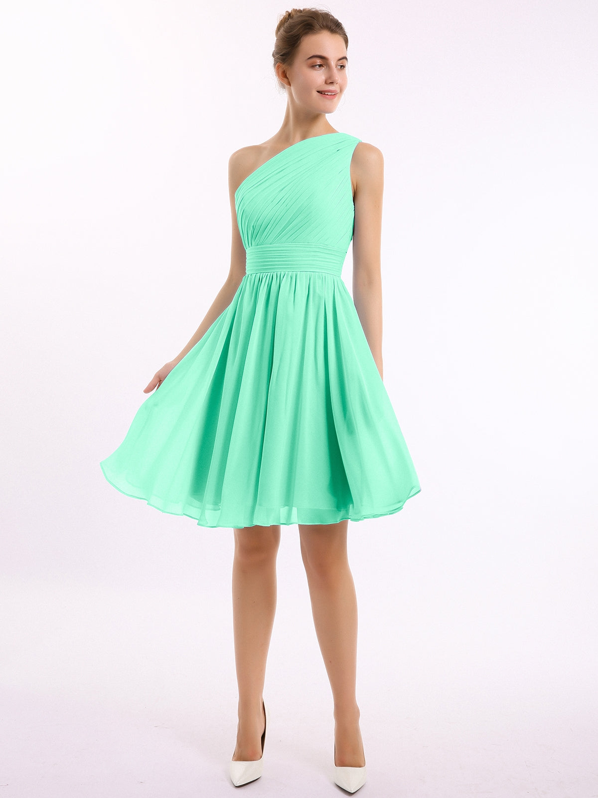 Single Shoulder Knee length Chiffon Dresses Turquoise Plus Size – BABARONI