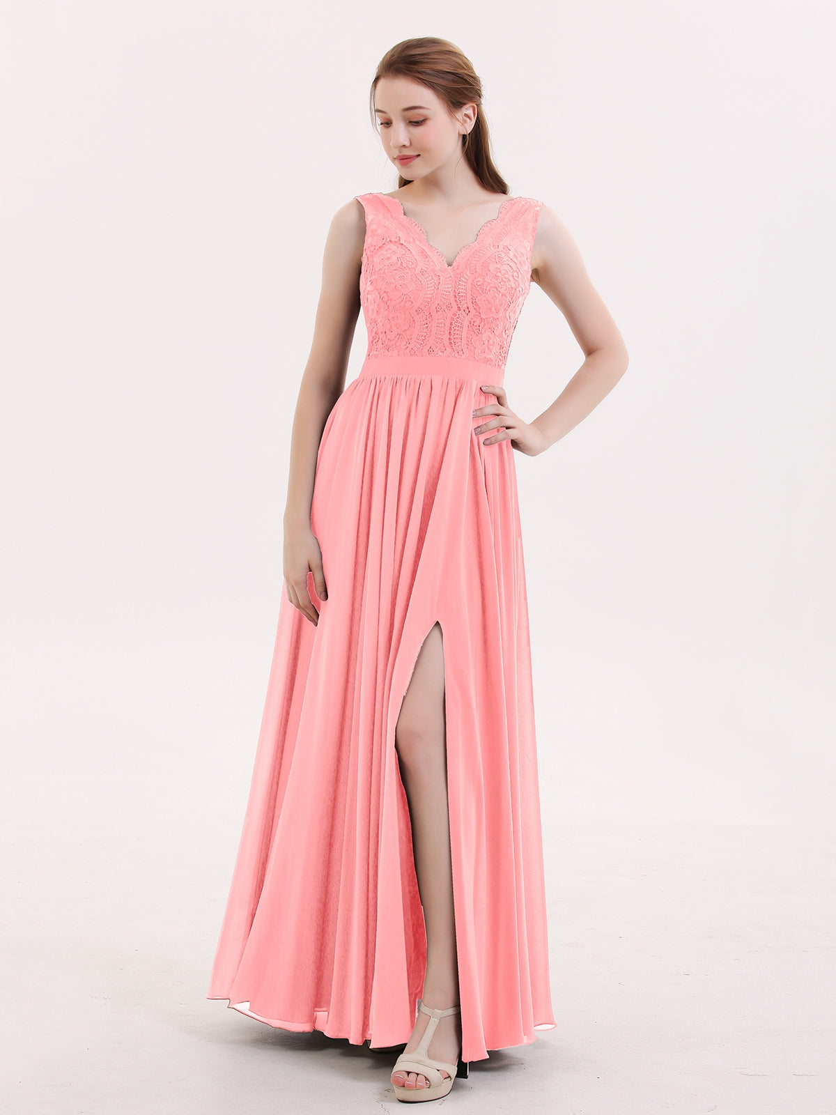 Lace and Chiffon Sexy Dress with Slit Flamingo Plus Size – BABARONI