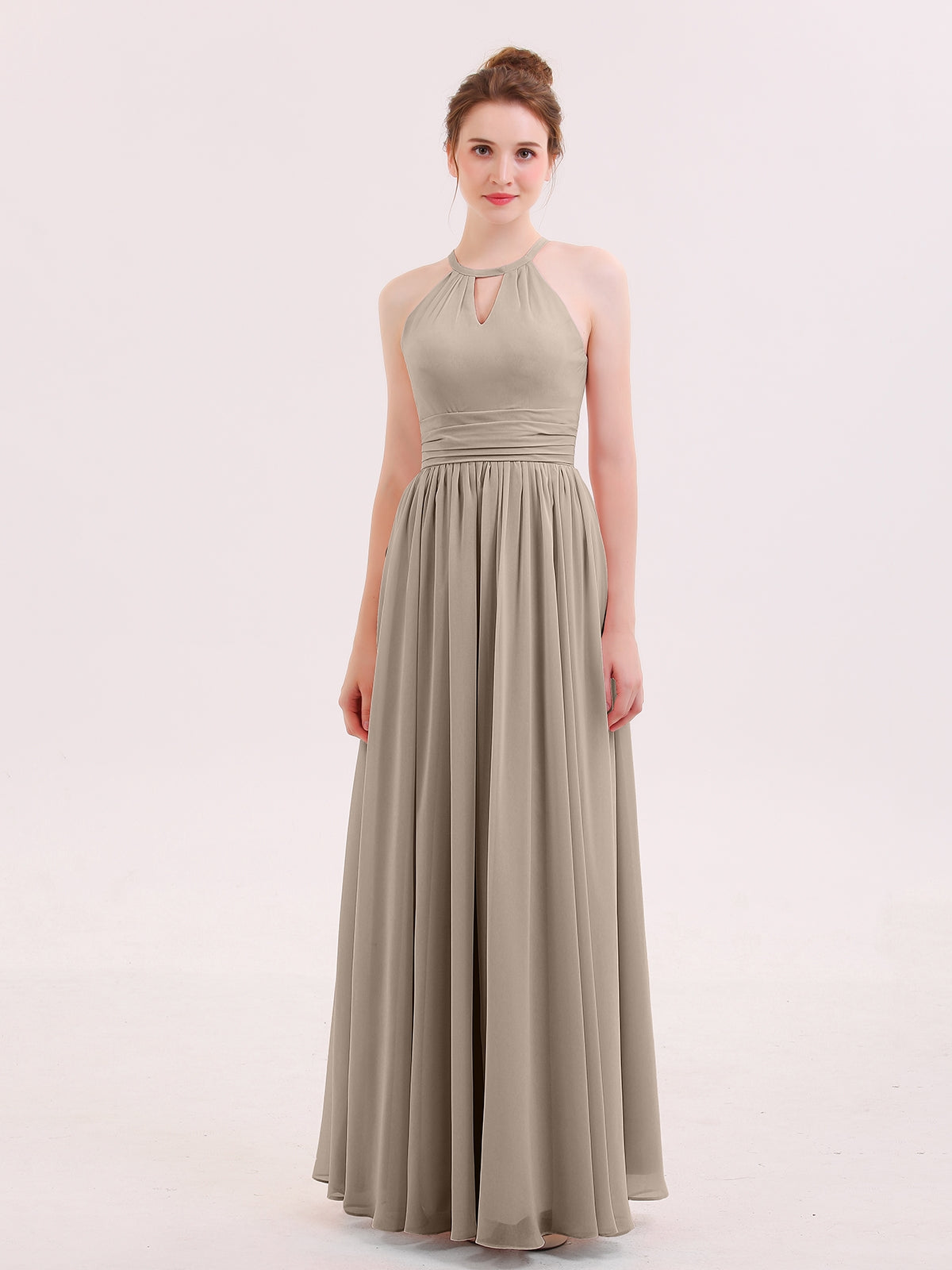 Halter Long Chiffon Dress of Bridesmaids Taupe – BABARONI