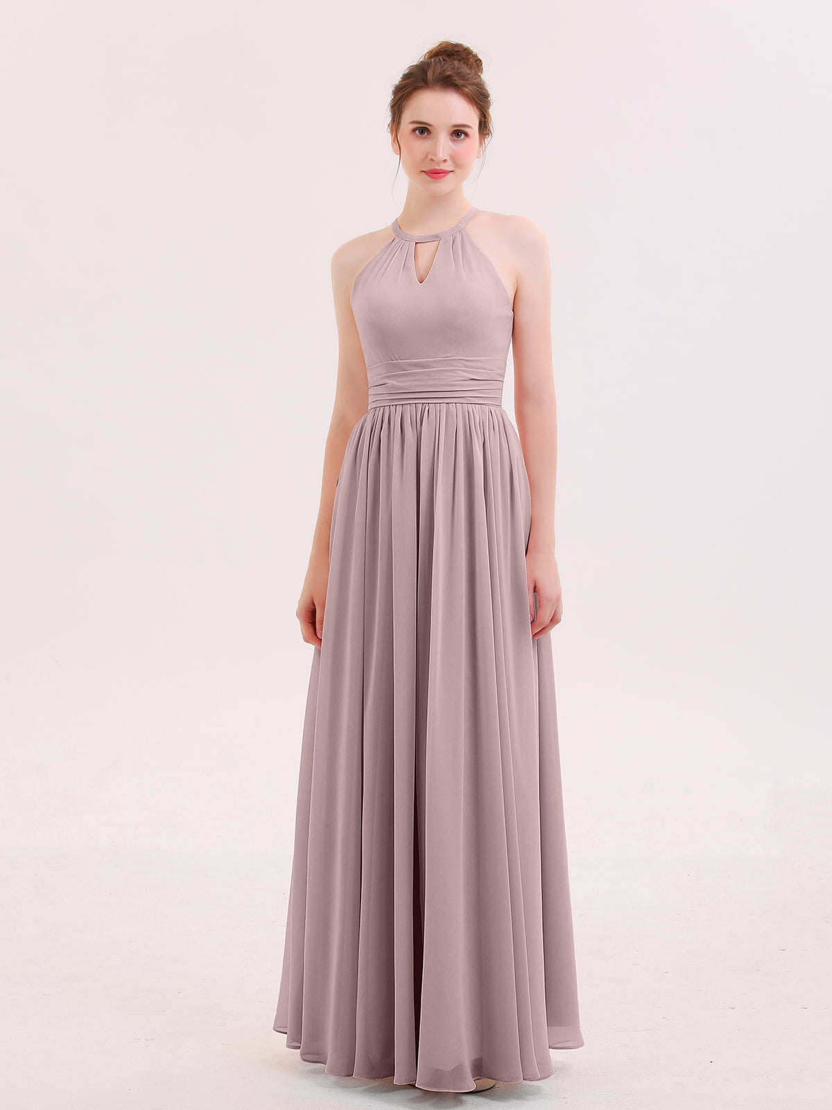 Halter Long Chiffon Dress of Bridesmaids Vintage Mauve – BABARONI