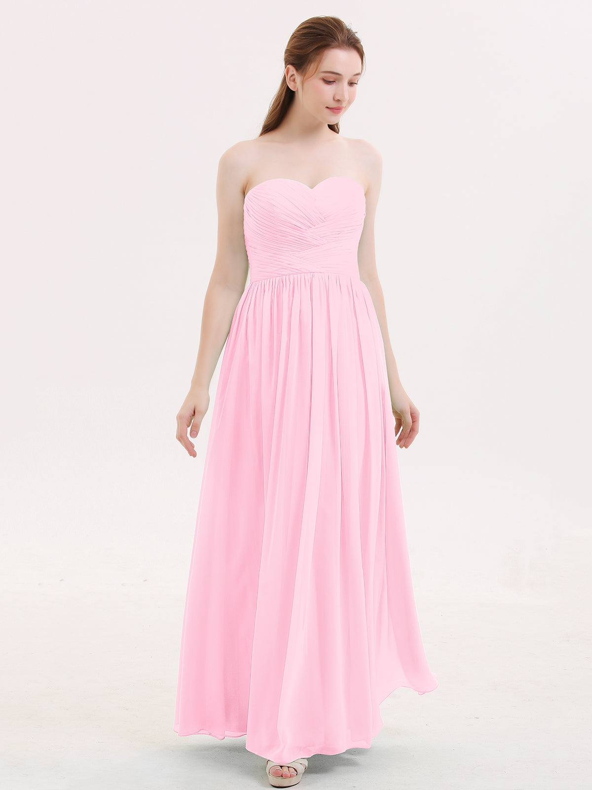 Strapless Cross-pleated Full Length Bridesmaid Gown-Candy Pink Plus Si ...