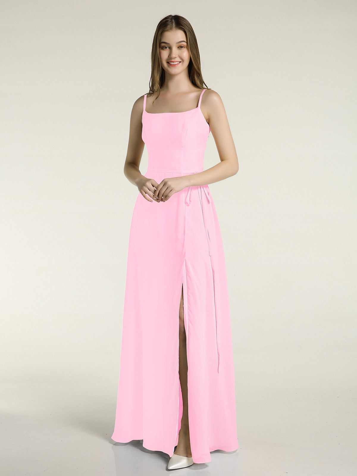 BABARONI Chiffon Candy Pink Bridesmaid Dresses Square Floor-length ...