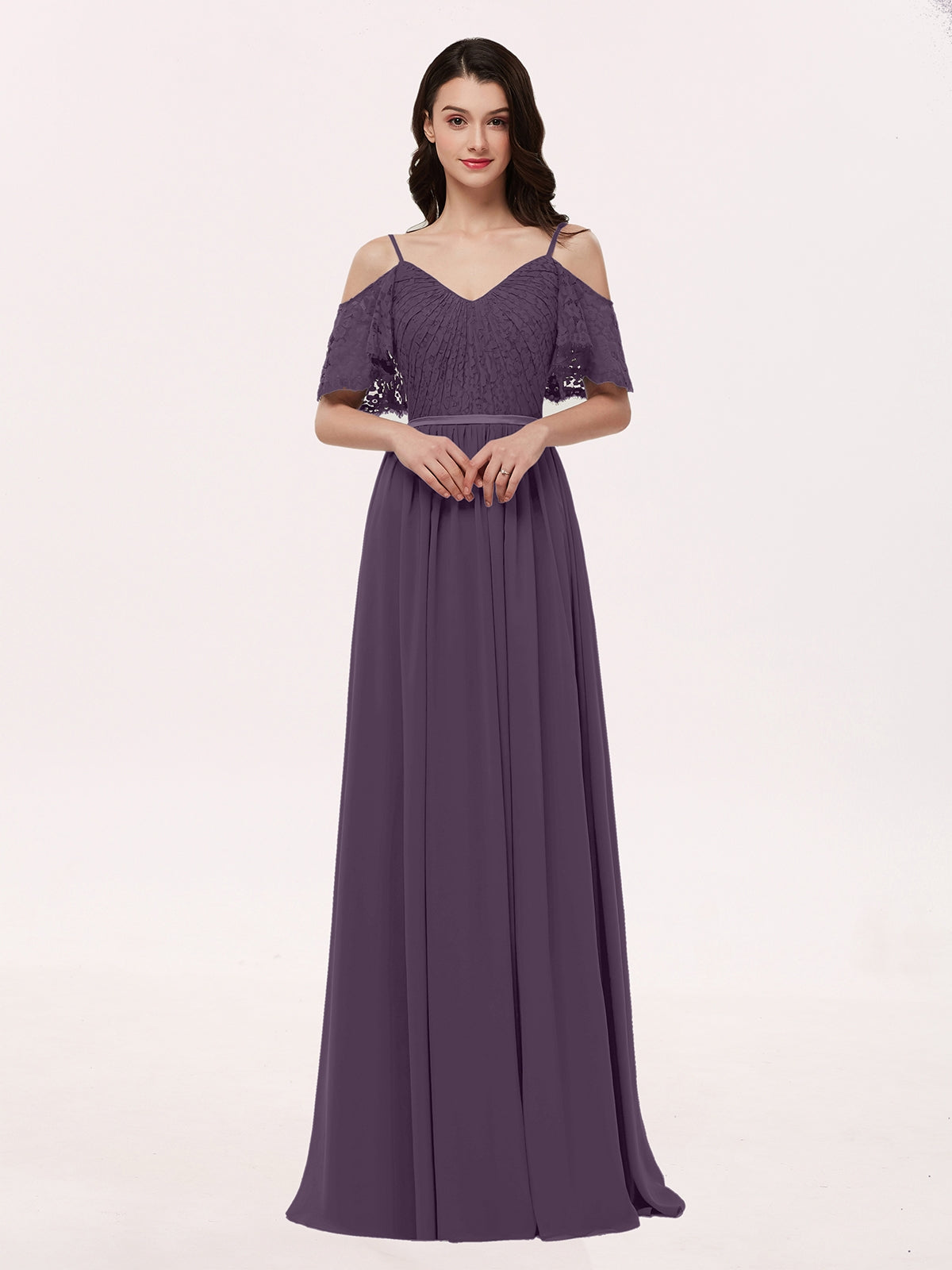 Spaghetti Strap Lace and Chiffon Dress Plum – BABARONI