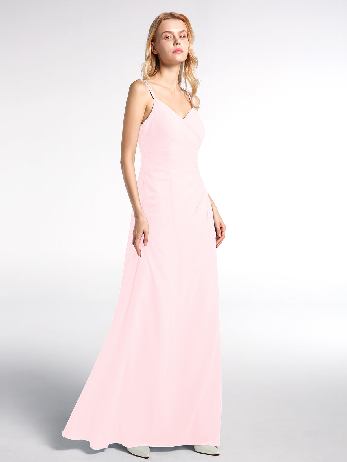 Double Straps Cross Back Chiffon Maxi Dress-Blushing Pink – BABARONI