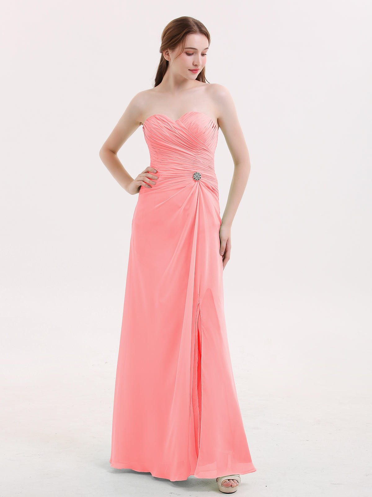 Strapless Sweetheart Neck Dress with Slit-Flamingo – BABARONI
