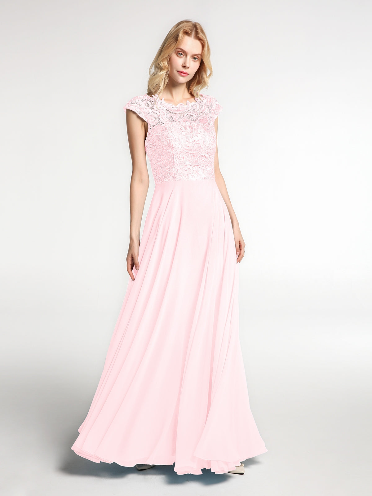 BABARONI Lace Blushing Pink Bridesmaid Dresses Illusion Floor-length ...
